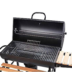 RJMOLU Outdoor Smoker Barbecue Portable Charcoal BBQ Grill for Garden Home Camping, Heat Control BBQ Kettle with 2 Foldable Wooden Side Shelves and Thermometer