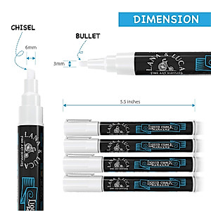 Liquid Chalk Marker Pen - White, Dry Erase for Chalkboard Signs, Windows, Blackboard, Glass with 24 Chalkboard Labels Included (6 Pack) 3-6mm Reversible Tip, 3-3mm Fine Tip