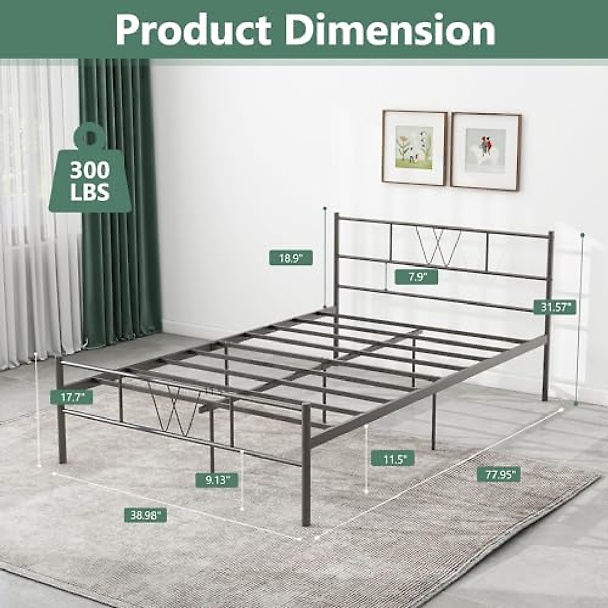 Wonder Comfort Twin Size Bed Frame Metal Platform with Headboard and Footboard/11 Inch Underbed Storage/Firm Support & Easy Set up Structure, Black