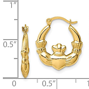 14K Yellow Gold Heart Love Irish Claddagh Celtic Hoop Earrings Jewelry