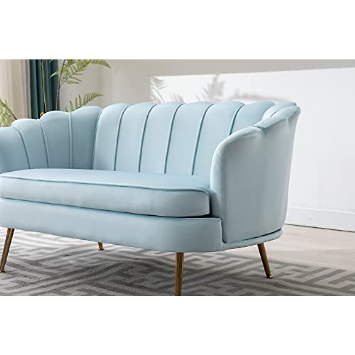 QHITTY Velvet Loveseat, 58'' Velvet Sofa Accent Couch Settee Upholstered Chair, 2 Seater Small Loveseat for Small Spaces, Living Room (Light Blue)