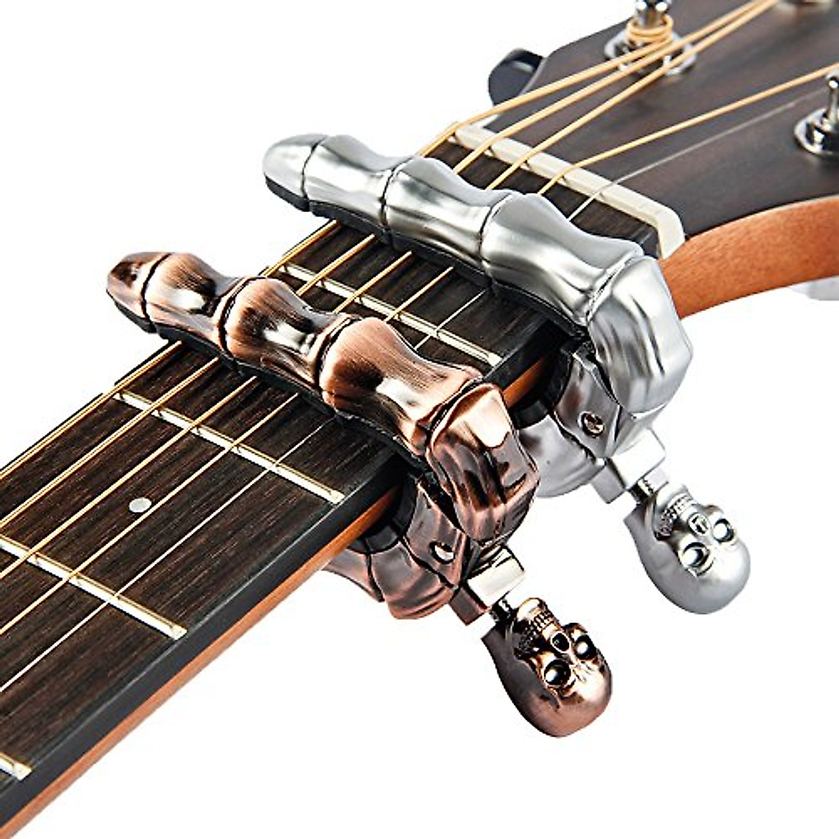 YUEKO Guitar Capo Skull Knob Design Universal 4 5 6 12 Strings Instrument Capos for Electric Classical Acoustic Guitar Bass Ukulele Mandolin Banjo and More(Bronze)