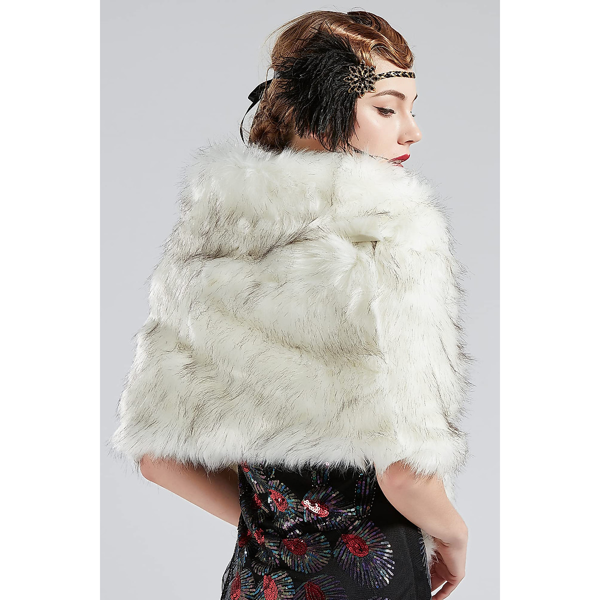 BABEYOND Womens Faux Fur Collar Shawl Faux Fur Scarf Wrap Evening Cape for Winter Coat