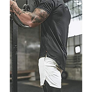 Akk Men's 2-in-1 Workout Running Shorts Lightweight Gym Yoga Training Sport Short Pants White