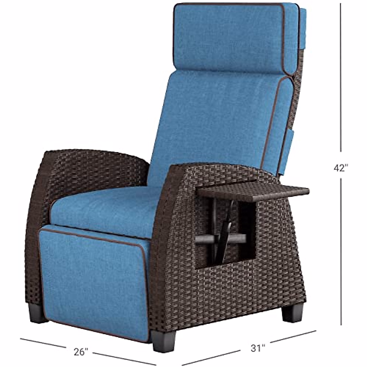 Grand patio Outdoor Furniture with Fire Pit Table Recliner Wicker Chairs 3 Pieces Reclining Chair for Patio Garden Backyard, Peacock Blue