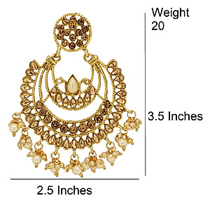Saissa Gold Plated Bollywood Chandbali Boho Earrings Indian Jewelry for Women (Golden)