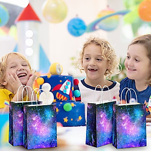 16 Pieces Galaxy Party Bags Outer Space Party Gift Treat Bags Paper Goody Candy Bags for Kids Solar System Planet Party Favors Birthday Baby Shower Supplies Decorations