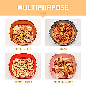 2 Pcs Air Fryer Square Silicone Liners, 8 inch for 4 to 7QT Reusable Silicone Pot for Air Fryer Basket Easy Clean or Oven Microwave Air Fryer Accessories Basket (Grey+Pink)