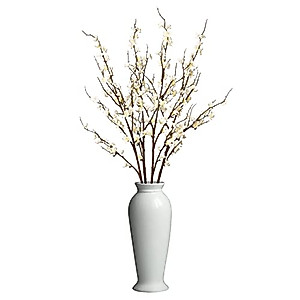 Ammyoo 4 PCS Artificial Plum Blossom Party Decorations Fake Cherry Flowers Faux Long Stems Wintersweets Silk Flowers Arrangement for Wedding Home Office Bedroom Decor(White)