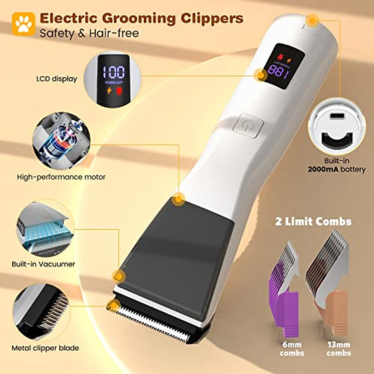 Pawaboo Dog Grooming Kit & Dog Hair Vacuum & Dog Dryer, Dog Grooming Clippers with Pet Grooming Tools for Shedding and Drying Pet Hair