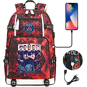 WRIGGY Kid School Knapsack with USB Charger Port and Headphone Interface-Kylian Mbappe Backpack Travel Bag