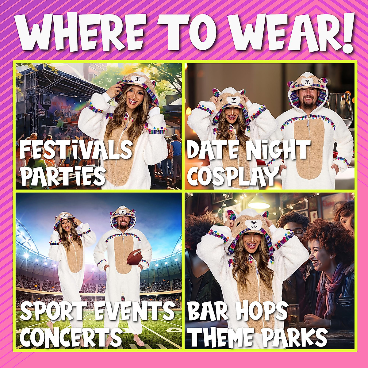 Funziez! Slim Fit Sherpa Adult Onesie - Animal Halloween Costume - Plush One Piece Cosplay Suit for Women and Men