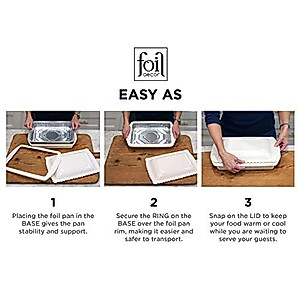 Foil Decor Foil Pan Holder with Lid, 9x13x2 Foil Pan Carrier w/Heat Resistant Handles, Foil Pan Supporter w/Lid, Includes 1 Foil Pan, Made in the USA Travel Serving Dish - White