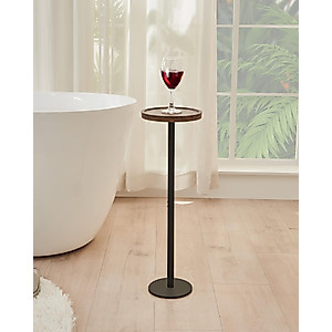 KJGKK Drink Table, Small Pedestal Side Table, Round Cocktail Table, Accent End Table with Metal Base, for Small Spaces, Brown & Black