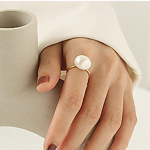 Kasoo Natural Baroque Large Pearl Ring French Retro Opening Adjustable Ring