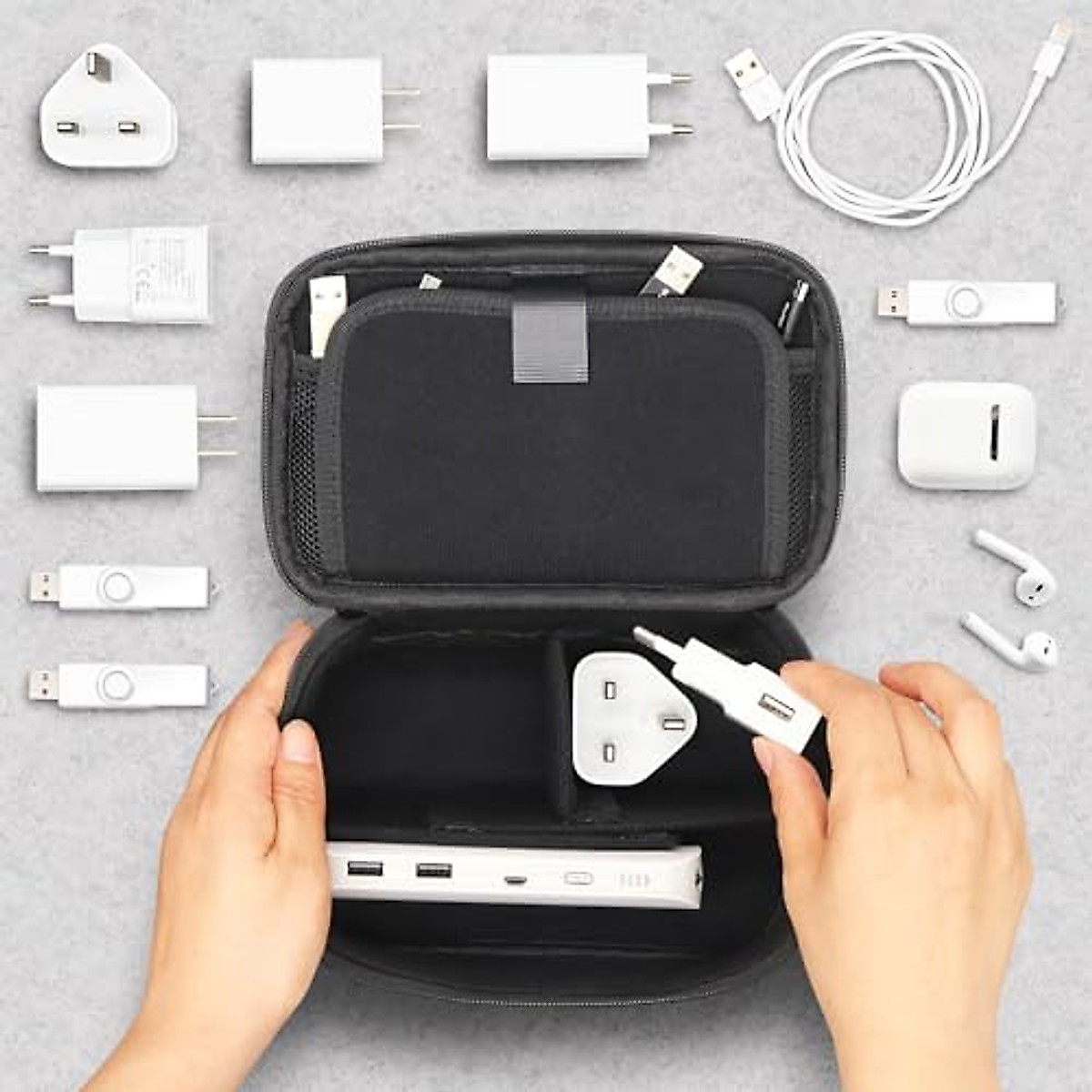sisma Travel Cords Organizer Universal Small Electronic Accessories Carrying Bag for Cables Adapter USB Sticks Leads Memory Cards, Grey 1680d Fabrics