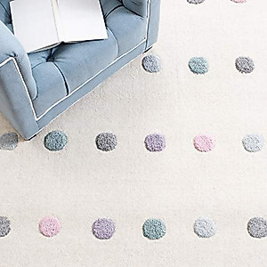 SAFAVIEH Kids Collection 5' x 8' Ivory SFK805A Handmade Polka Dot Wool Area Rug