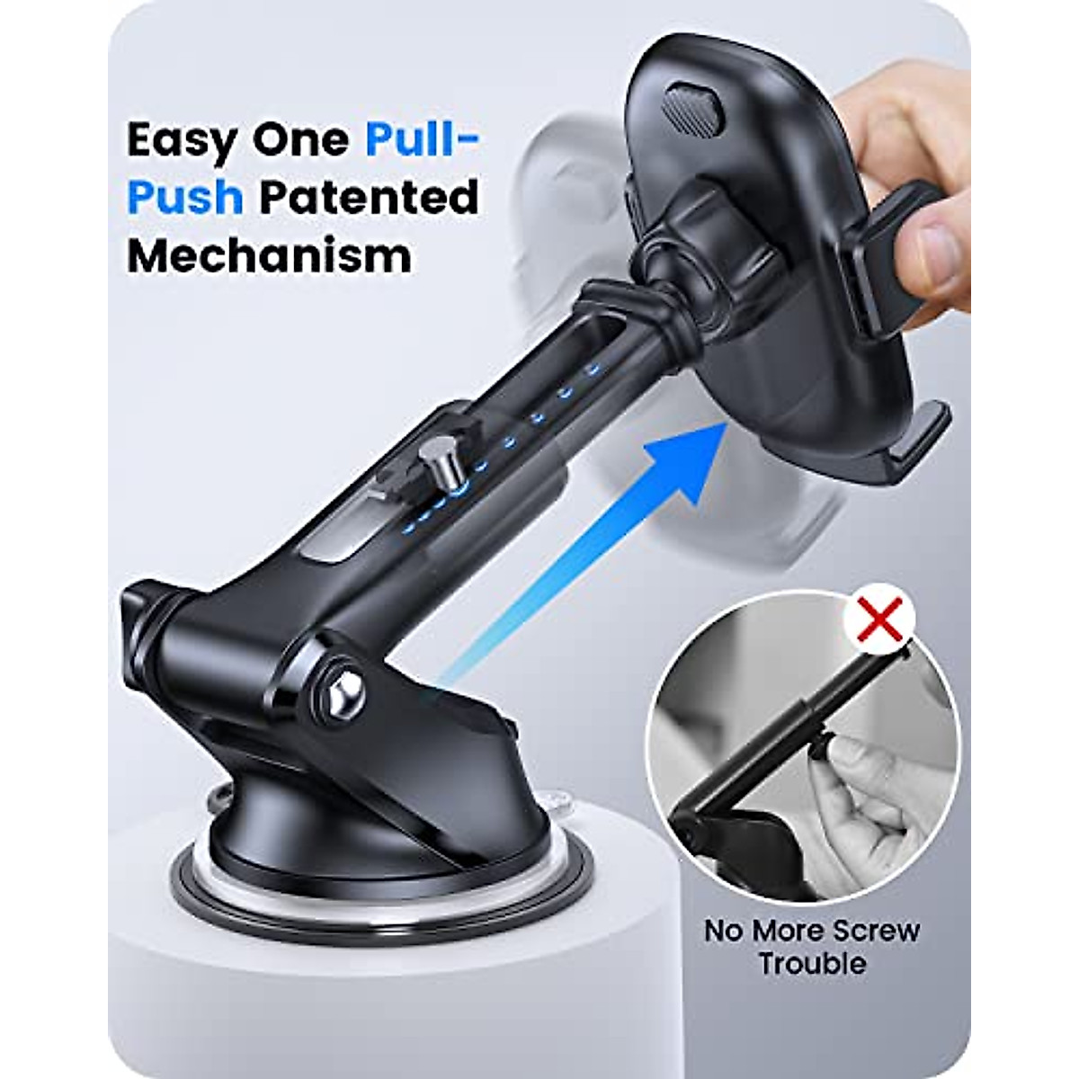 OQTIQ 3-in-1 Suction Cup Phone Holder Windshield/Dashboard/Air Vent, Dashboard & Windshield Suction Cup Car Phone Mount with Strong Sticky Gel Pad, Compatible with iPhone, Samsung & Other Cellphone
