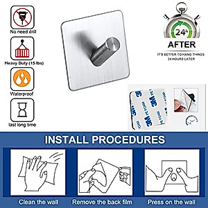 Adhesive Hooks - 5 Pack Heavy Duty Wall Hooks Waterproof Stainless Steel Hooks for Hat Towel Robe Hooks Rack Wall Mount-Bathroom Kitchen Home Hotel Office Cabinet and Bedroom CHROM02