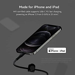 Belkin BoostCharge Pro Flex Braided USB Type-C to Lightning Cable 2-Pack (2M/6.6ft), Mfi-Certified 20W Fast Charging PD Power Delivery for iPhone 13, iPhone 12, iPhone 11, iPad, and More - Black