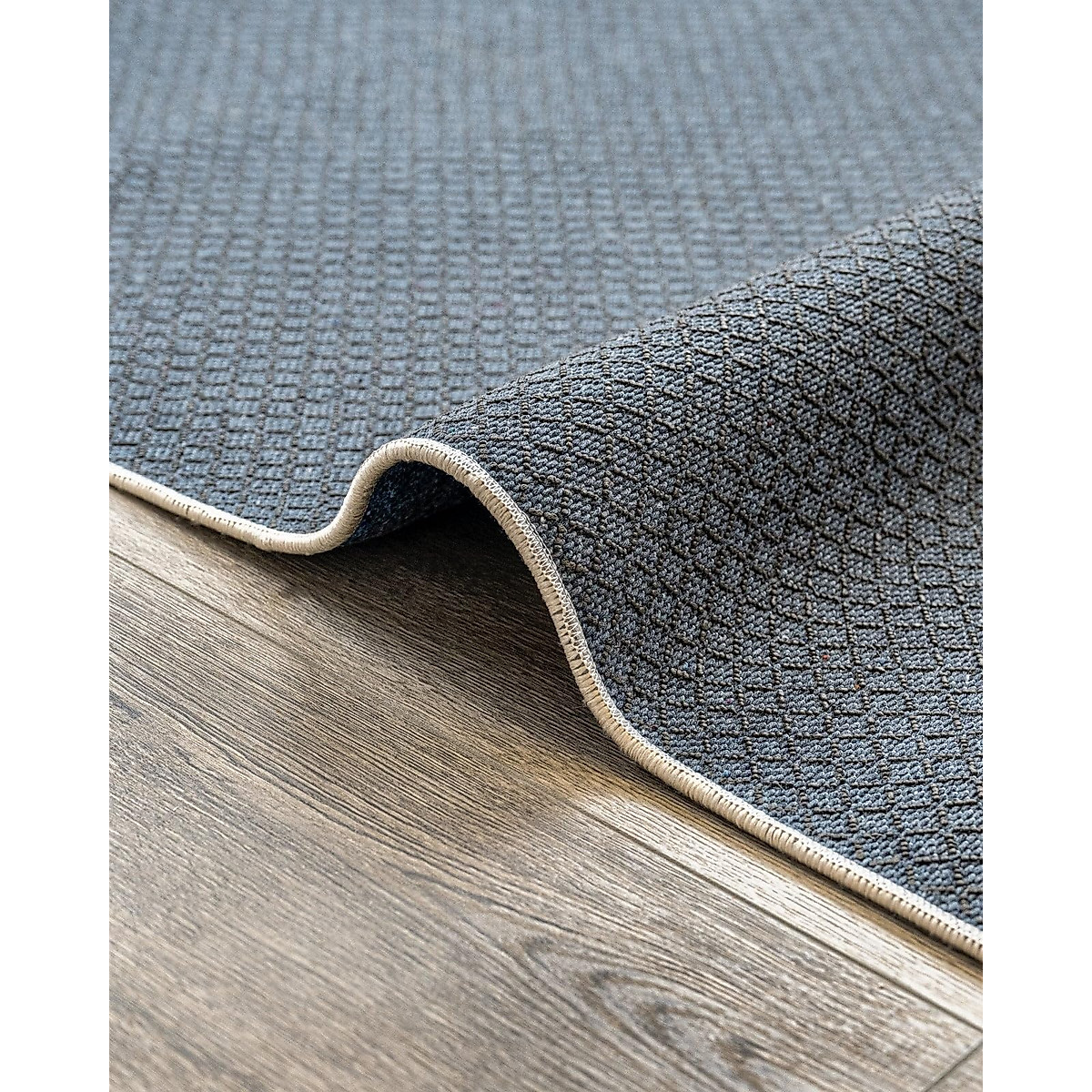 BESPOKY 3'11" x 6'7" - 120 x 200 Cm Caman Blue Modern Cotton Machine Washable Non Slip Living Room Bedroom Nursery Hallway Indoor Outdoor Area Rug