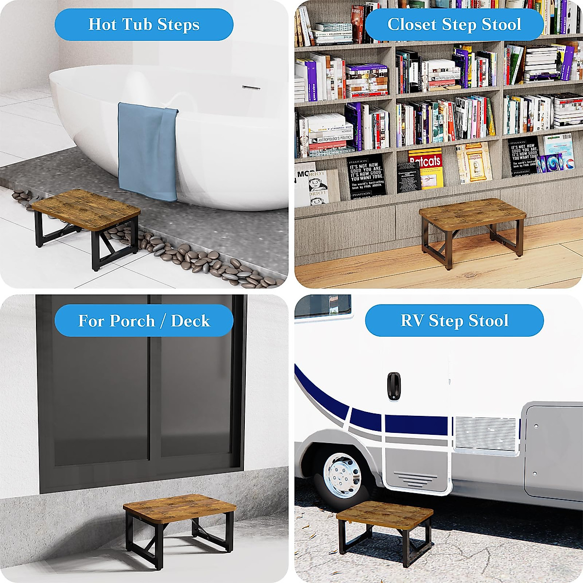 YAKANJ Step Stool,Sturdy Wooden Step Stool for Adults Kids Toddler,Heavy Duty Stable Foot Stool for Kitchen Bathroom Bedroom Closet Garden Living Room-Brown