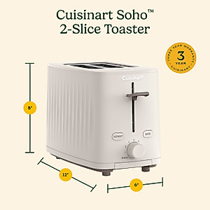 Cuisinart Soho™ Collection 2-Slice Toaster, 7 Toaster Setting, Defrost, Reheat, and Bagel Setting, Convenient Rear Cord Storage, Truffle, CPT-7TR