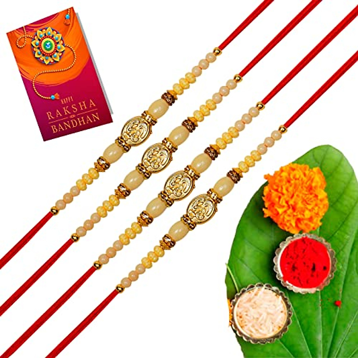 RAKHI MELA for Brother / / bracelet / Set of 4 / Designer / Raksha bandhan / Rudraksha / Indian / / Gift / / 398, SID398, Free size, multicolored
