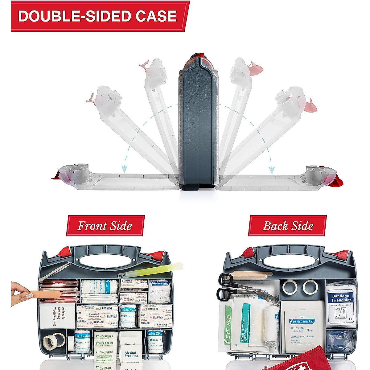 Swiss Safe 2-in-1 First Aid Kit for Car, Travel & Home, Businesses - Bonus Mini Kit for Medical Emergency Aid, Survival, Camping - FSA & HSA Eligible - 348 Pcs, Large Hardcase FAK