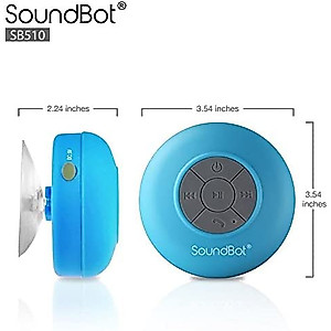 Soundbot SB510 Bluetooth Shower Speaker HD Water Resistant Bathroom Speakers, Handsfree Portable Speakerphone with Built-in Mic, 6hrs of Playtime, Control Buttons and Dedicated Suction Cup (Blue)