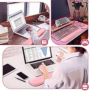 Gimars Upgrade Cleanable PU Leather Keyboard Wrist Pillow Rest Pad, Enlarge Mouse Wrist Cushion Support for Office, Computer, Laptop, Mac, Durable, Comfortable, Pain Relief, Pink