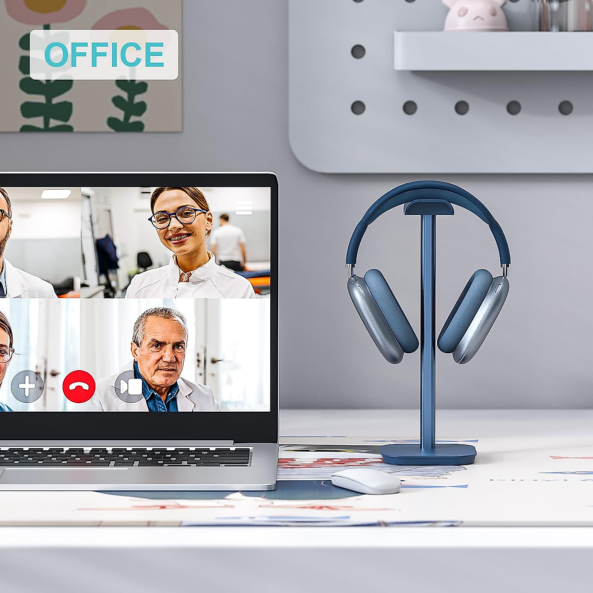 MANMUVIMO Headphone Stand, Desktop Headset Holder Heavy Base Desk Earphone Stand Aluminum Gaming Headset Hanger Rack for AirPods Max, AirPods, AirPods Pro, Sony, Beats, Bose, Razer and More(Blue)