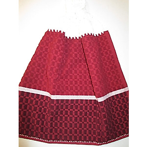 Crocheted FULL Towel Shades of Red Kitchen Towel with White Yarn