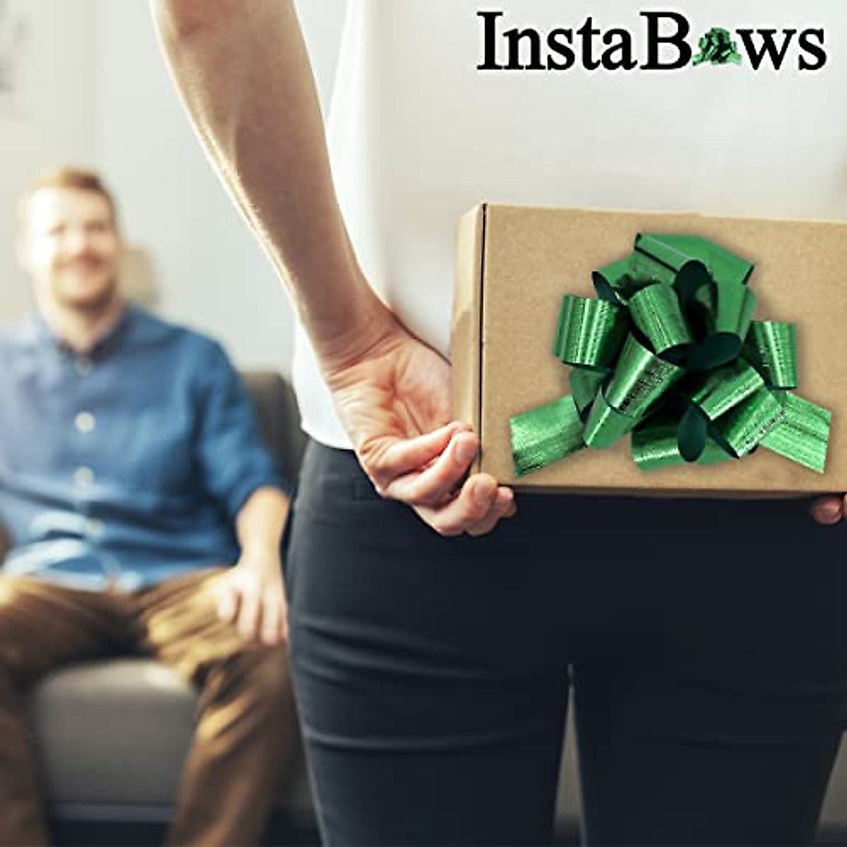 Instabows Gift Bow Metallic Style Finish - Easy to Use Pull String Bows for Wrapping - 5 Inch - Green - Perfect for Beautiful Presents 5 Pack of Pull Bows