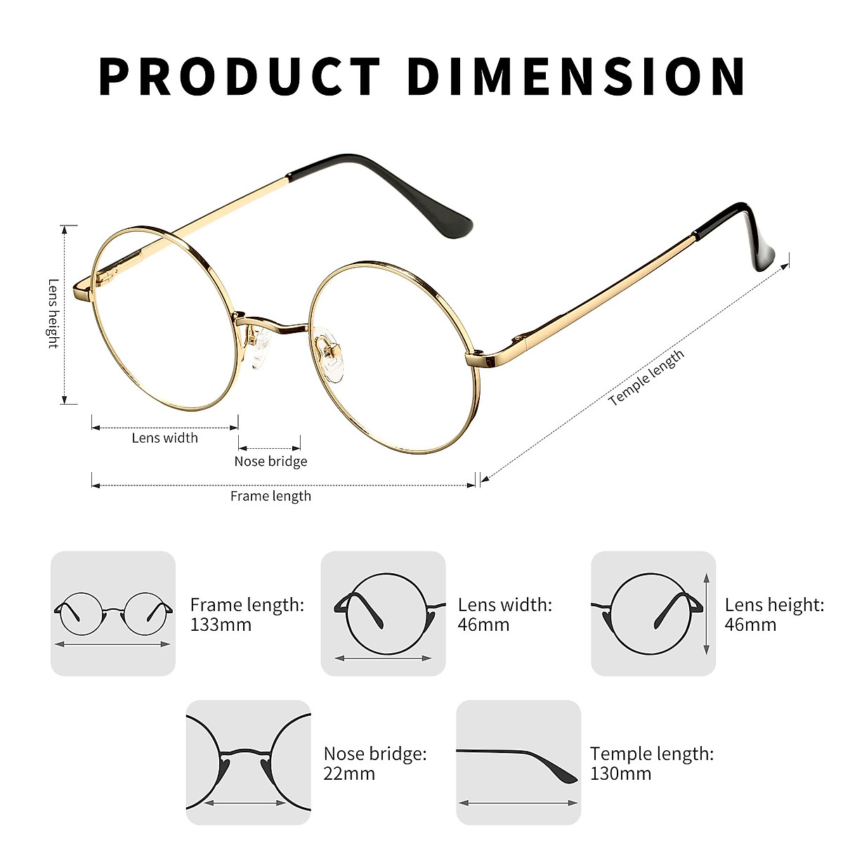 Pro Acme Non Prescription Clear Lens Glasses Retro Small Round Metal Frame (Gold)