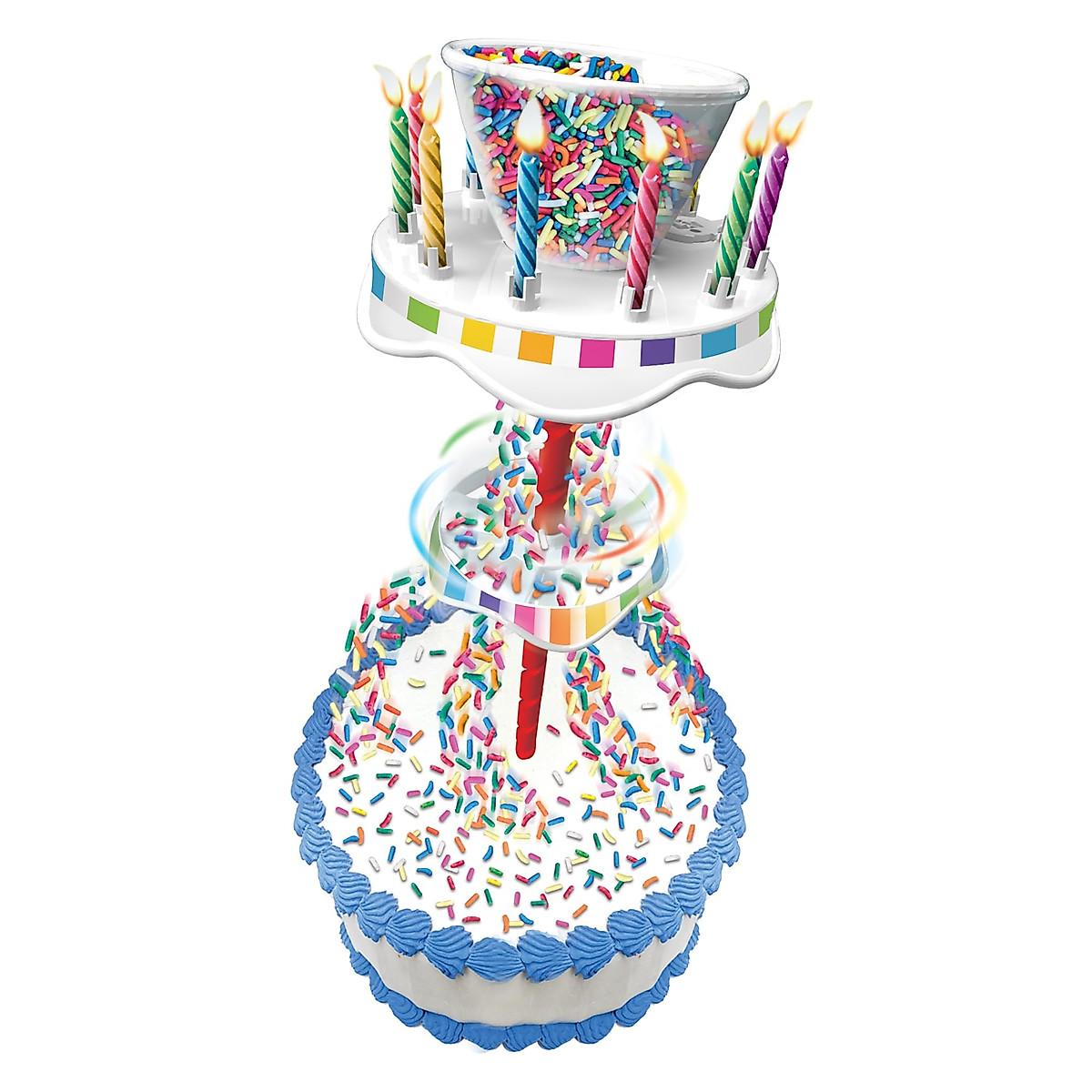 BEST PARTY EVER! Sprinkle Fountain Birthday Candle with 32 Candles, Reusable Sprinkle Spinning Birthday Cake Topper, Decorate Your Cake in Sprinkles