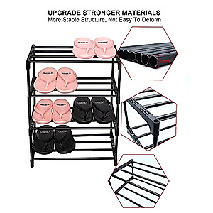 LNYZQUS Upgrade 4-Tier Small Shoe Rack, Metal Stackable Kids Shoe Shelf Storage Shoe Stand Organizer for Closet Entryway Hallway,Zapateras Organizer for Shoes(Black)