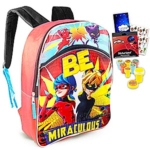 Miraculous Ladybug School Supplies Bundle - 16" Miraculous Ladybug Backpack for Girls and Boys with Miraculous Ladybug Stickers (Miraculous Ladybug School Stuff).