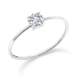 Gem Stone King 10K White Gold Gemstone Birthstone Engagement Ring | Round 4MM | Wedding Engagement Solitaire Anniversary Promise Ring For Women | Available In Size 5, 6, 7, 8, 9