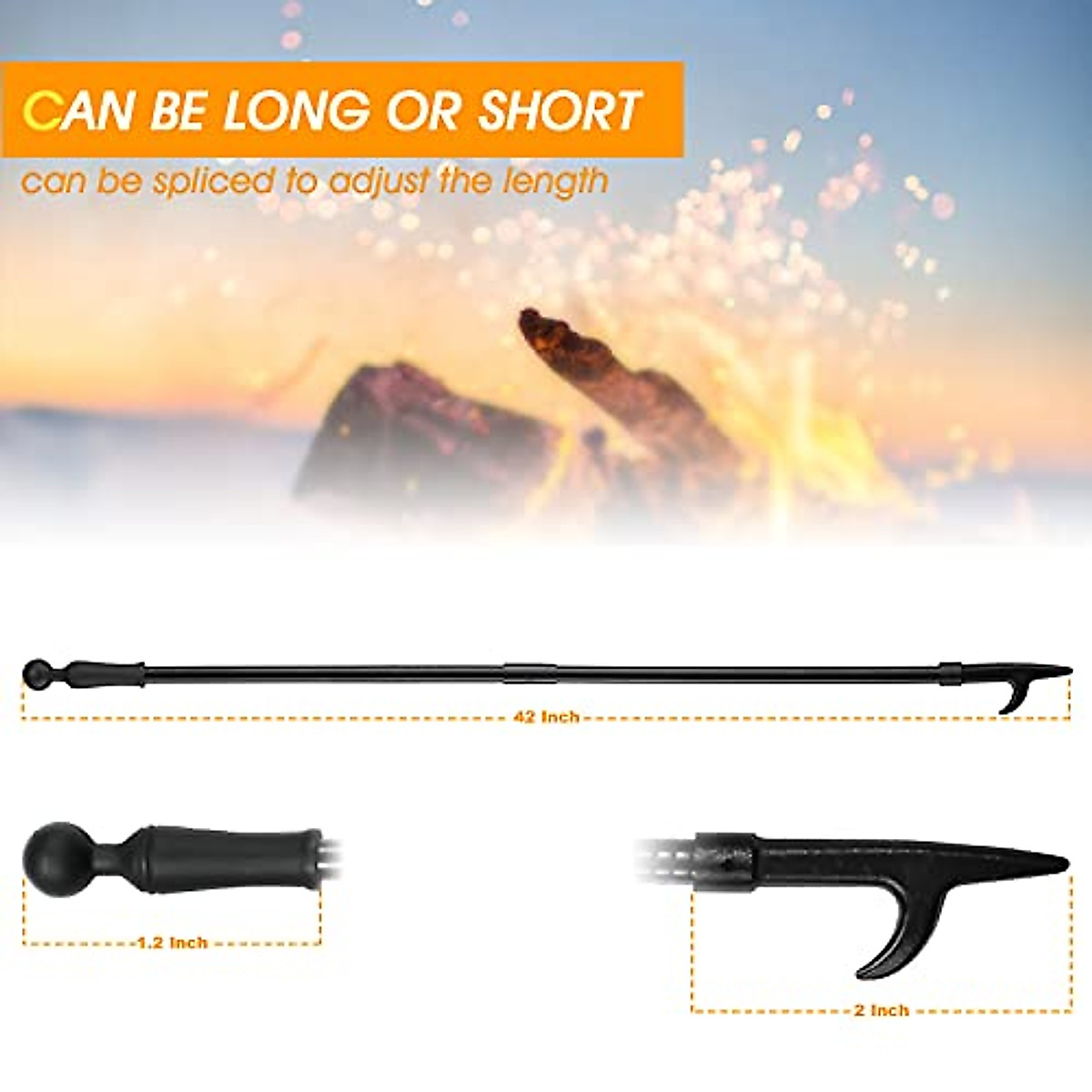 Fire Pit Poker for Fireplace,Adjustable 46 Inch fire pits for Outside Campfire Poker,Heavy Duty Wrought Steel Fireplace Tools,Suitable for Fire Fits Wood Stove and Outdoor Camping Use (Black)