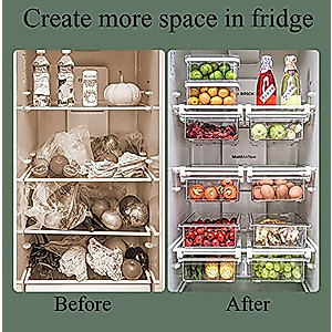 Yesland 2 Pcs Fridge Drawer Organizer with Handle and 4 Divided Sections - Pull-out Refrigerator Storage Drawers Bins and Refrigerator Storage Box - Clear Container for 0.6'' Fridge Shelf