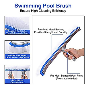 Swimming Pool Brush with Pool Skimmer Net Kit,17.5" Aluminum Pool Cleaning Brush with Nylon Pool Bristles, Heavy Duty Pool Fine Mesh Frame Net, Pool Cleaner Supplies(Pole not Included)