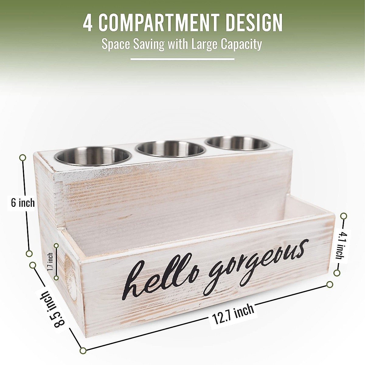 Wooden Hair Dryer Holder, Curling/Flat Iron Holder, Hair Accessories & Bathroom Supplies Hair Tool Organizer, Storage For Bathroom Counter, Vanity, Brushes & Makeup (White)