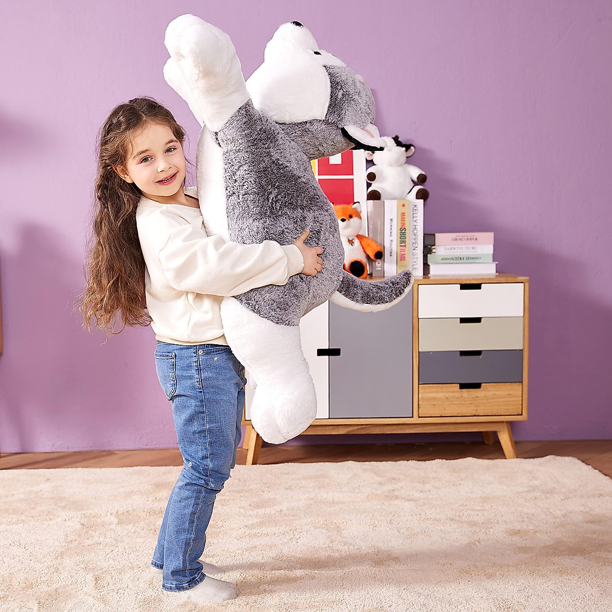 IKASA Giant Husky Stuffed Animal Plush Toy,30" Large Dog Puppy Cute Jumbo Soft Toys,Huge Big Size Plushy Fluffy Fat Plushie,Gifts for Kids