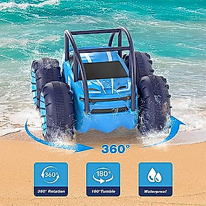 MaxTronic Wall Direct Charge Remote Control Car, Amphibious RC Stunt Car with LED Lights 2.4Ghz 360° Flips 4WD 15KM/H Offroad Toy Trucks for Girls Boys 3-12 Years