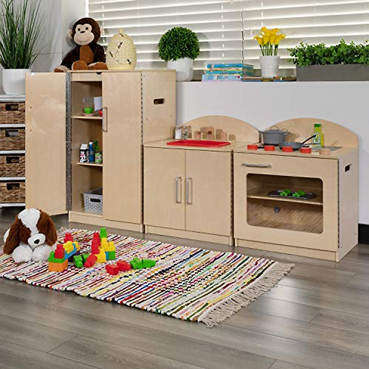 Flash Furniture Children's Wooden Toy Kitchen Set with Pretend Stove, Sink, and Refrigerator, 3-Piece Interactive Kids Playset for Educational Play