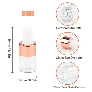 Clear Glass Dropper Bottles,50 Packs Essential Oils Bottles With Rose Gold Lids Perfume Sample Vials Travel DIY Cosmetic Liquid Containers 2 Pipettes Included (1ml(1/4 Dram))
