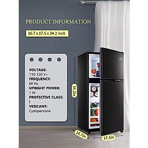 KRIB BLING 3.5 Cu.Ft Compact Refrigerator with Freezer, Retro Fridge, Mini Fridge with Two Door Design, 7 Level Adjustable Thermostat for Dorm, Office, Bedroom, Apartment, Black