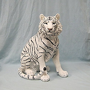 DWK Ishtar 21 Inch Indoor Outdoor Large Lawn Garden Home Decor Wild Animal Big Jungle Cat White Tiger Decorative Accent Figurine Resin Statue
