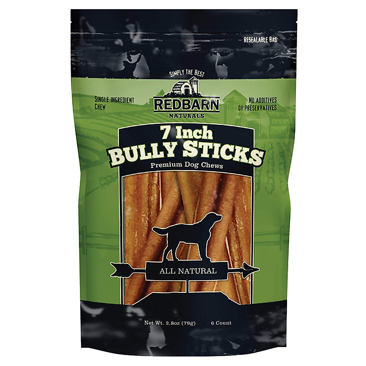 Redbarn All-Natural 7" Bully Sticks for Dogs - Premium Grain-Free & Rawhide-Free Single Ingredient Long Lasting Low Odor Dental Treat for Chewers - 6 Count